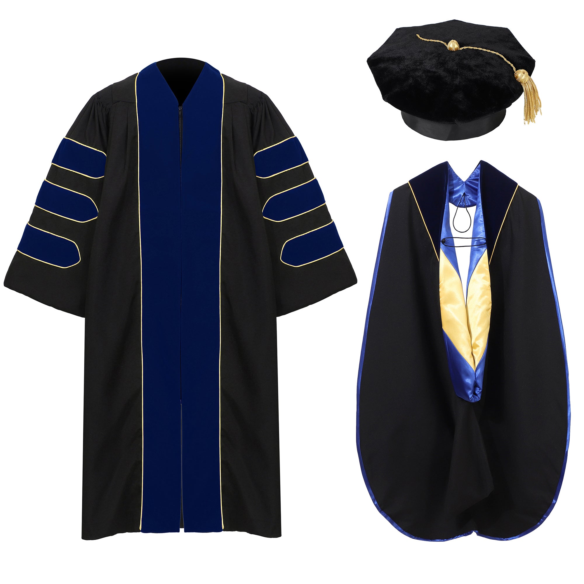 Newrara Deluxe Doctoral Gown 8-sided Tam and Hood Set